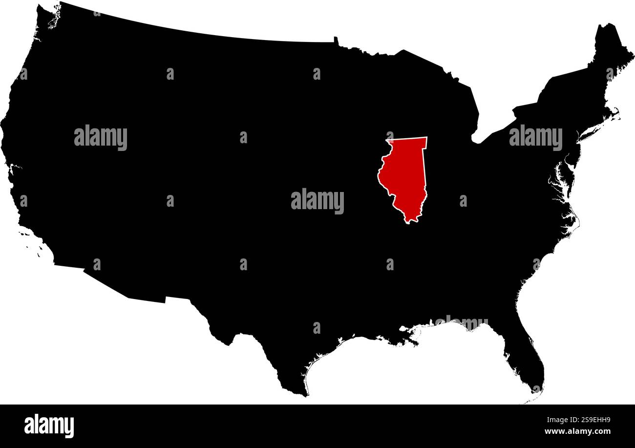 Map of United States in black, Illinois is highlighted in red Stock ...