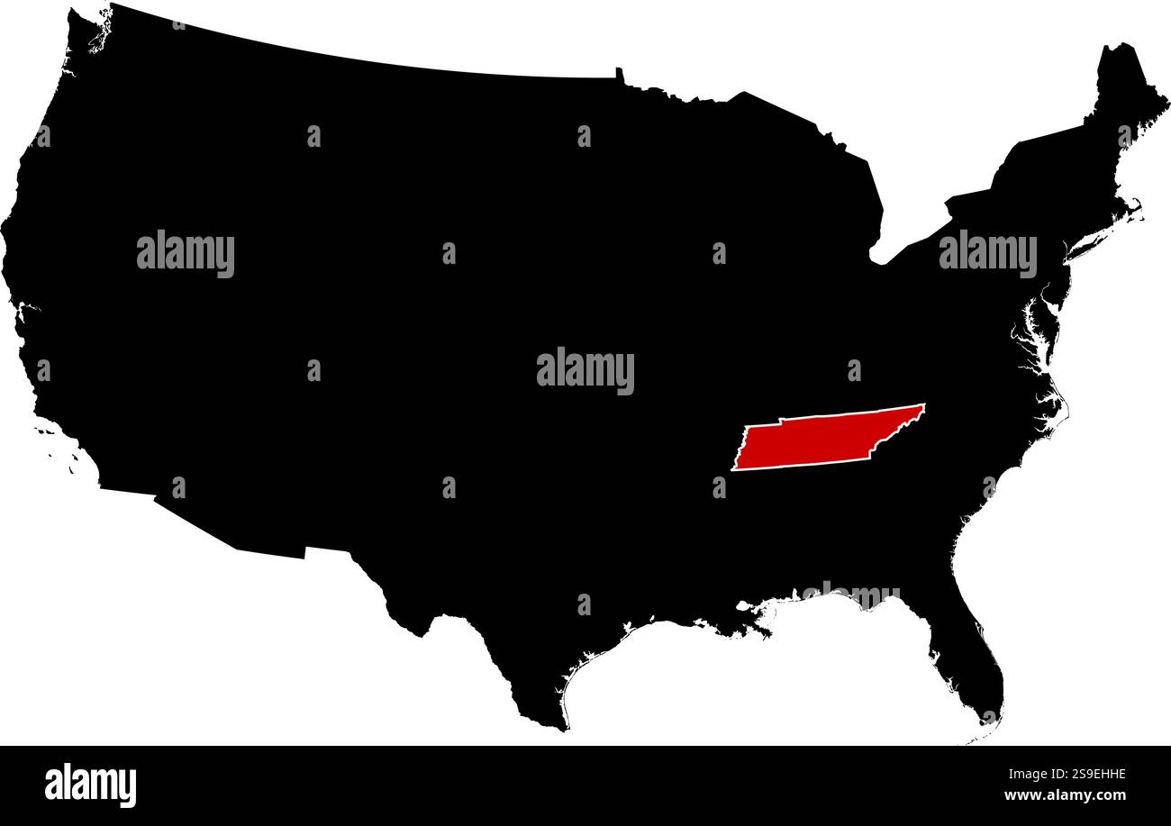 Map of United States in black, Tennessee is highlighted in red Stock ...