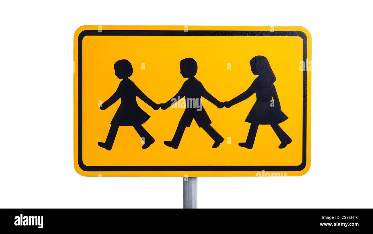 Iconic school crossing sign with three children silhouettes holding ...