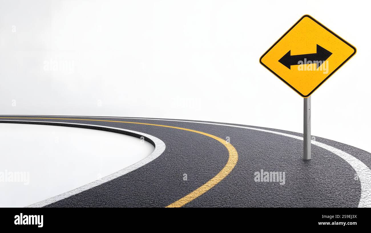 Curved road warning sign blended seamlessly with an actual winding ...