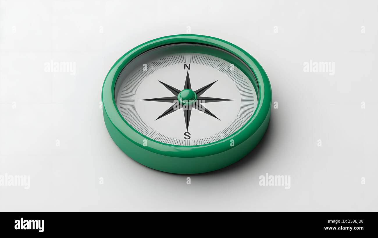 Green Minimal Compass Icon 3D Isolated on White Background. Geometric ...