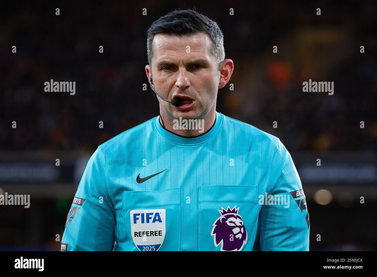 Wolverhampton, England, 25th January 2025. Referee Michael Oliver ...