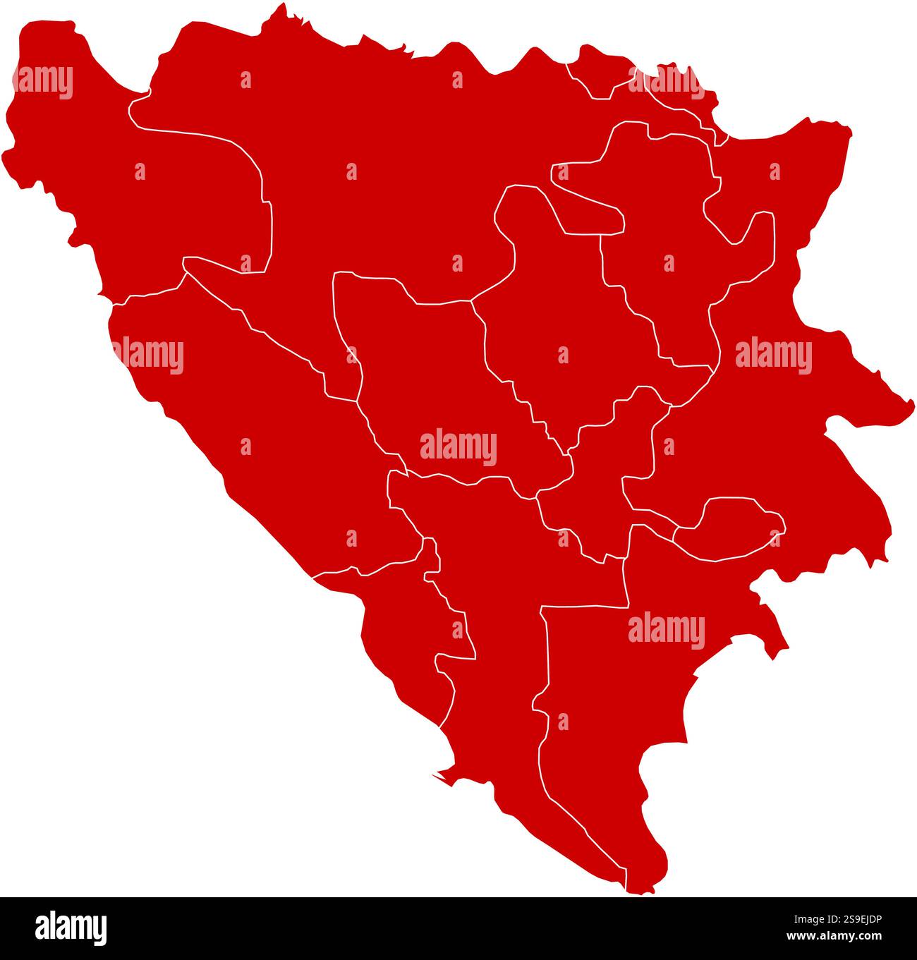 Map of Bosnia and Herzegovina in black with the provinces Stock Vector ...