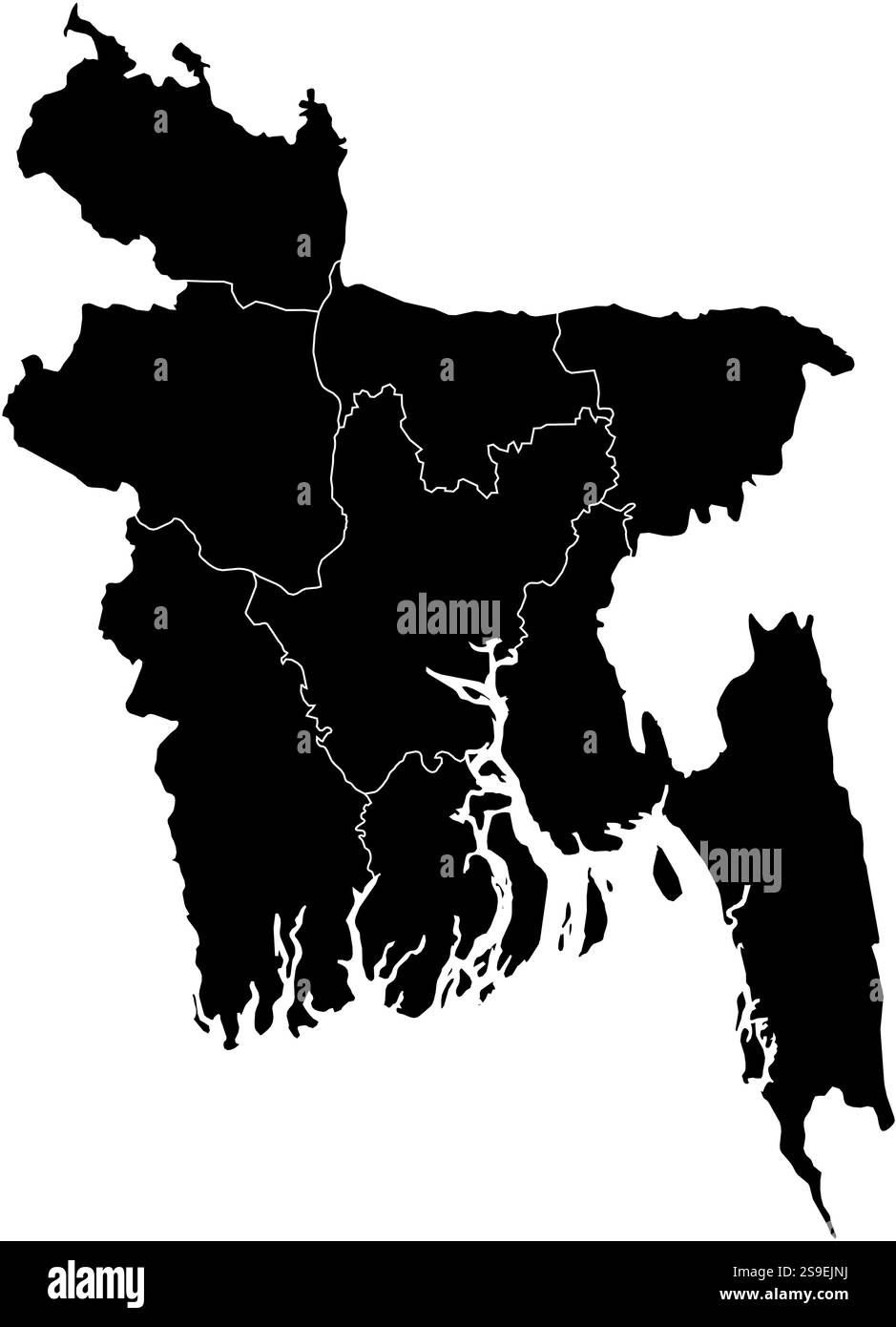Map of Bangladesh in black with the provinces Stock Vector Image & Art ...