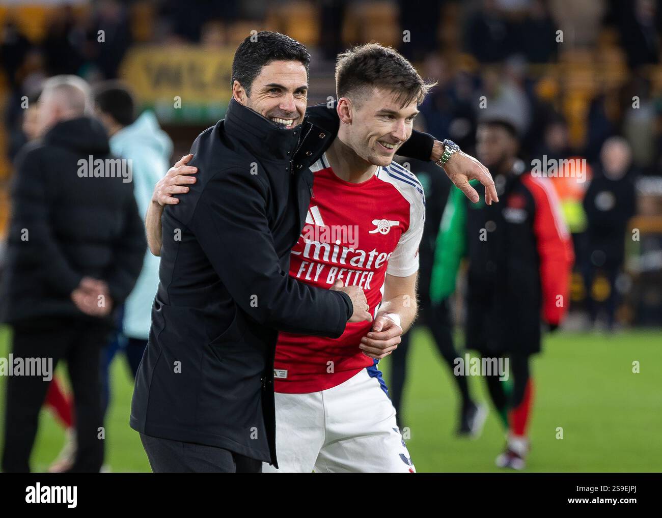 Wolverhampton, England, 25th January 2025. Arsenal manager Mikel Arteta ...