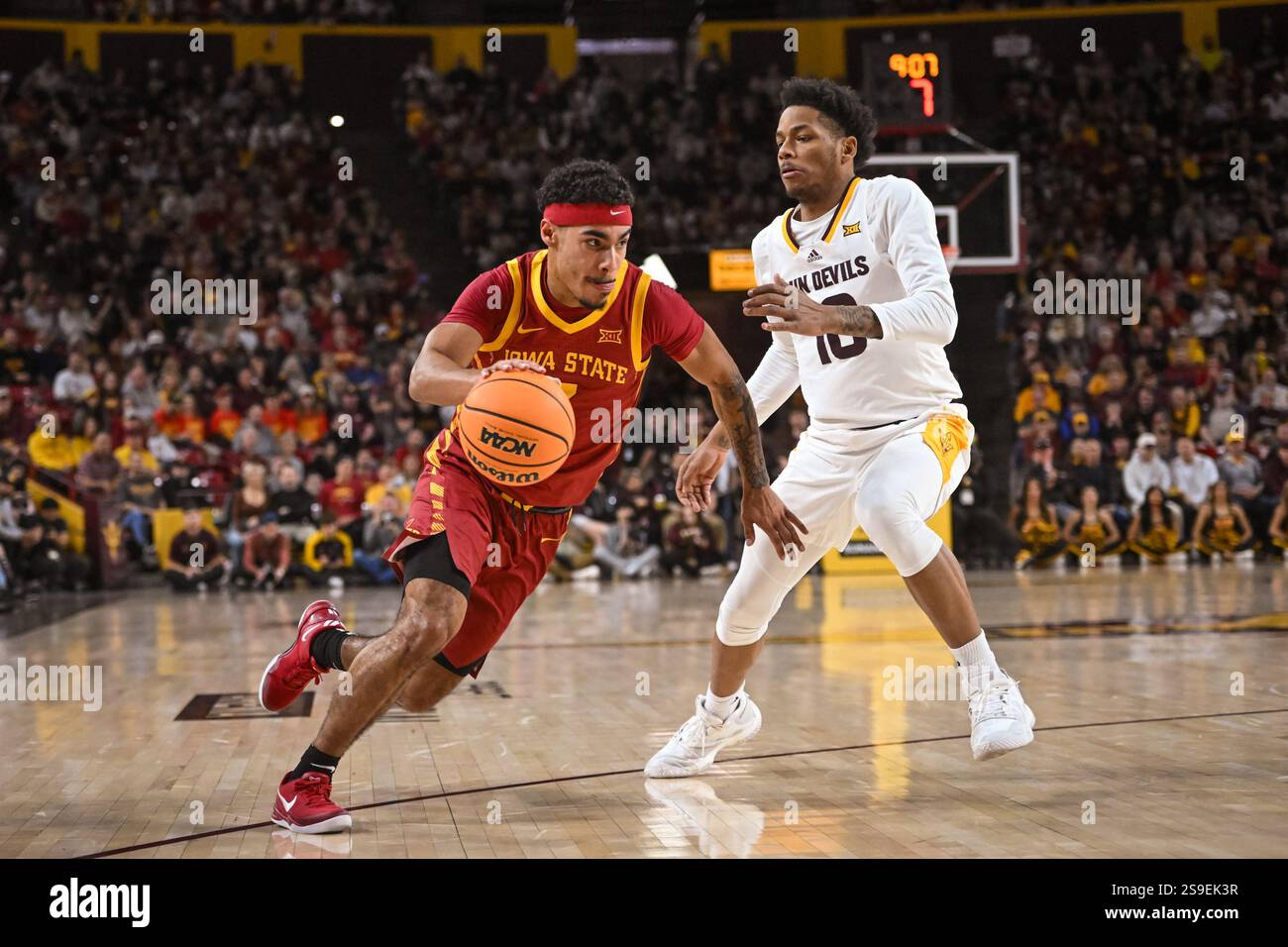 Iowa State Cyclones guard Tamin Lipsey (3) drives toward the basket in the second half of the ...