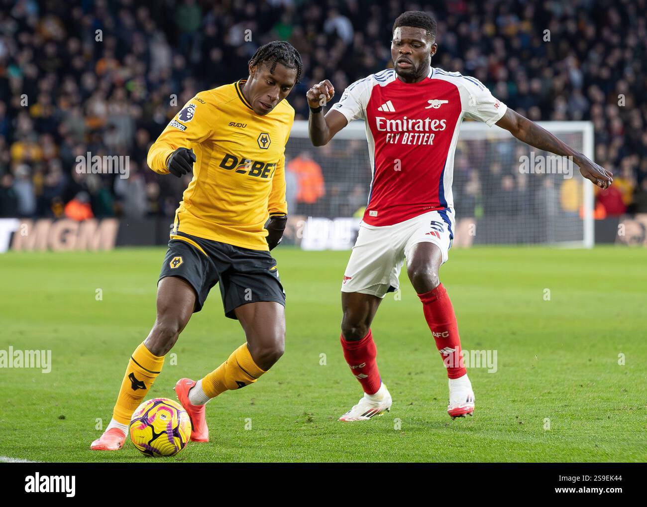 Wolverhampton, England, 25th January 2025. Thomas Partey of Arsenal ...
