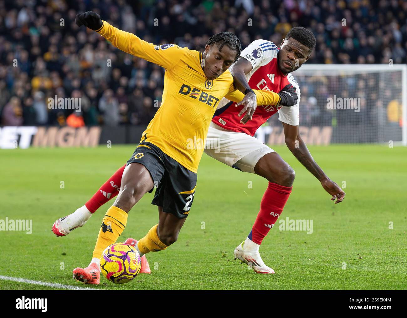 Wolverhampton, England, 25th January 2025. Thomas Partey of Arsenal ...
