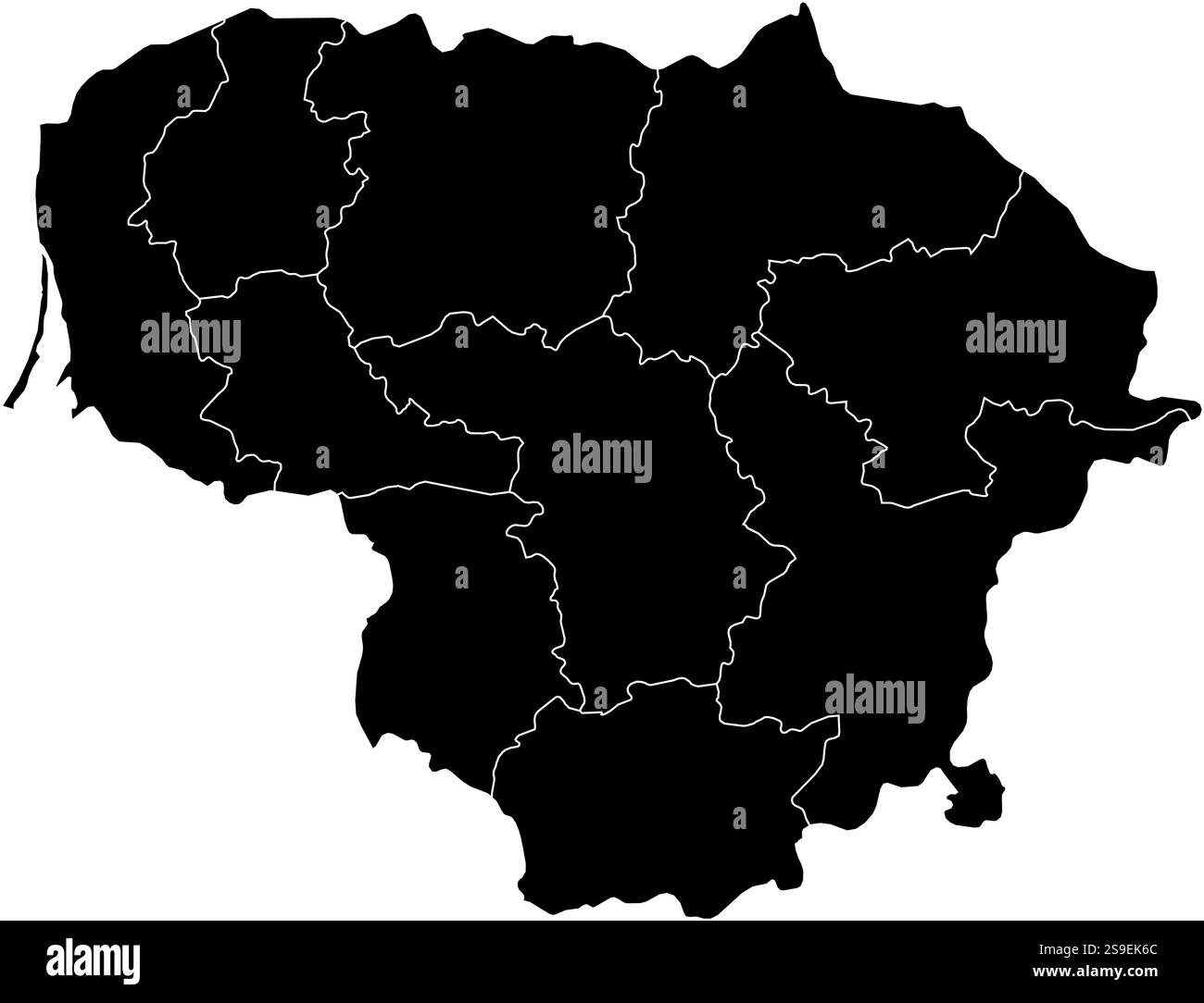Map of Lithuania in black with the provinces Stock Vector Image & Art ...