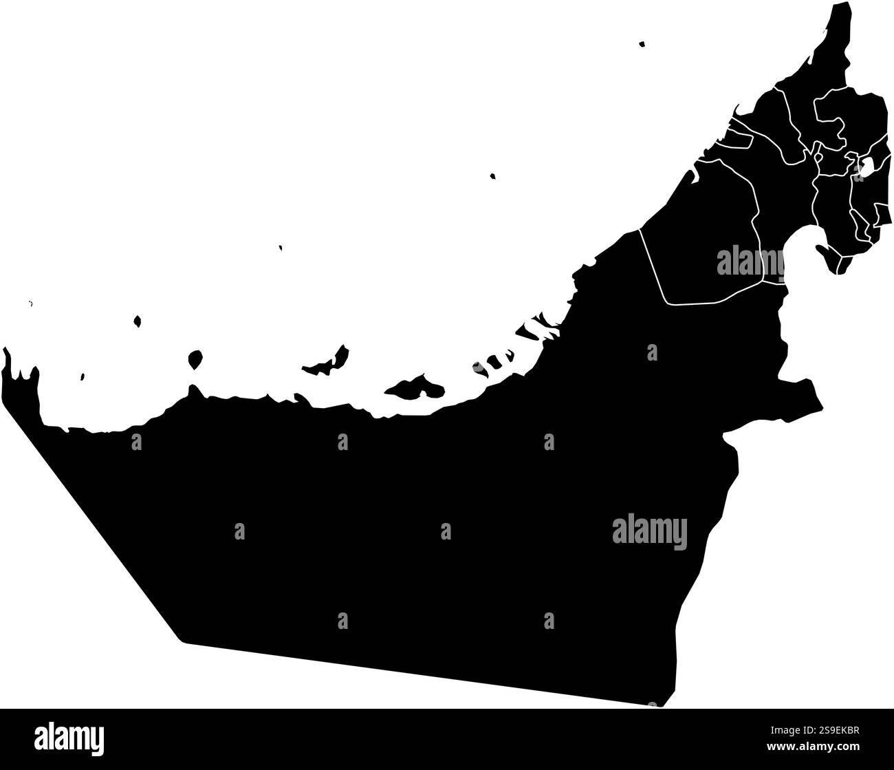Map of United Arab Emirates in black with the provinces Stock Vector ...