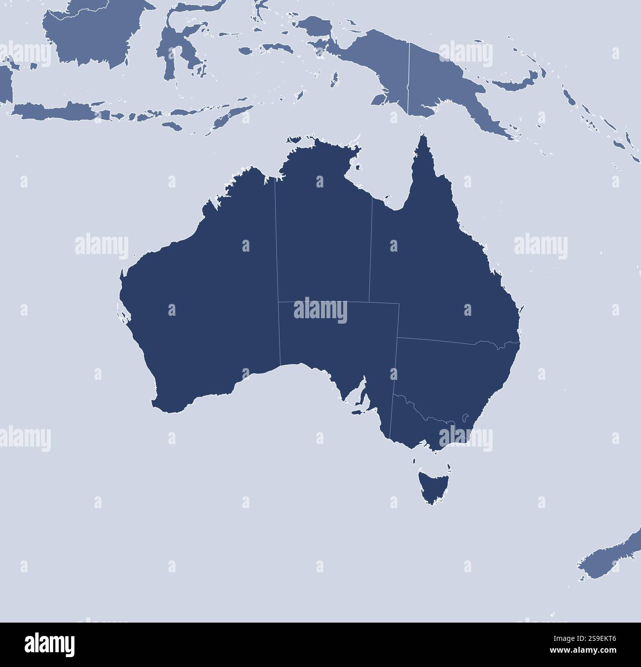 Map of Australia and nearby countries, Australia is highlighted Stock ...
