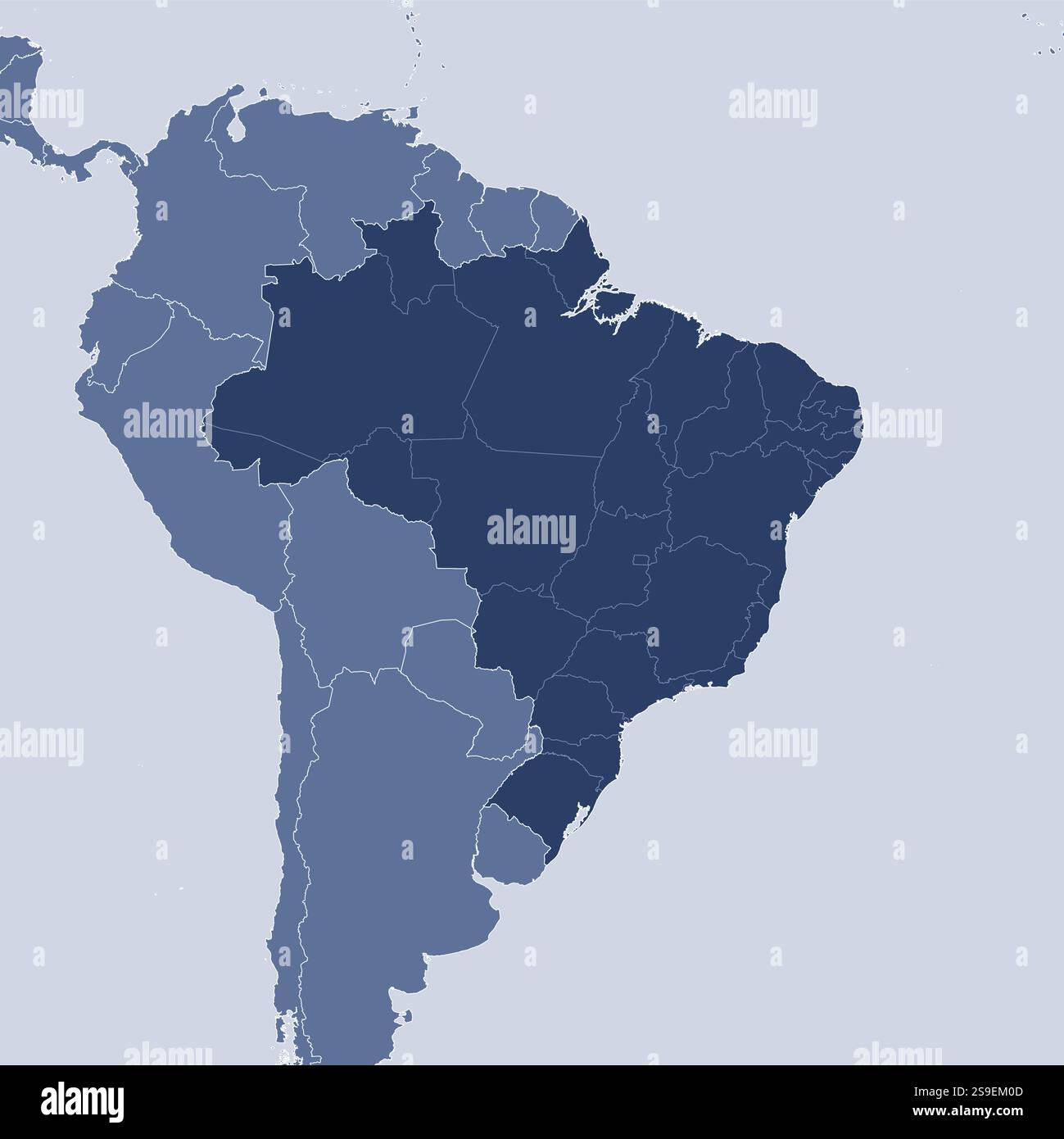 Map of Brazil and nearby countries, Brazil is highlighted Stock Vector ...