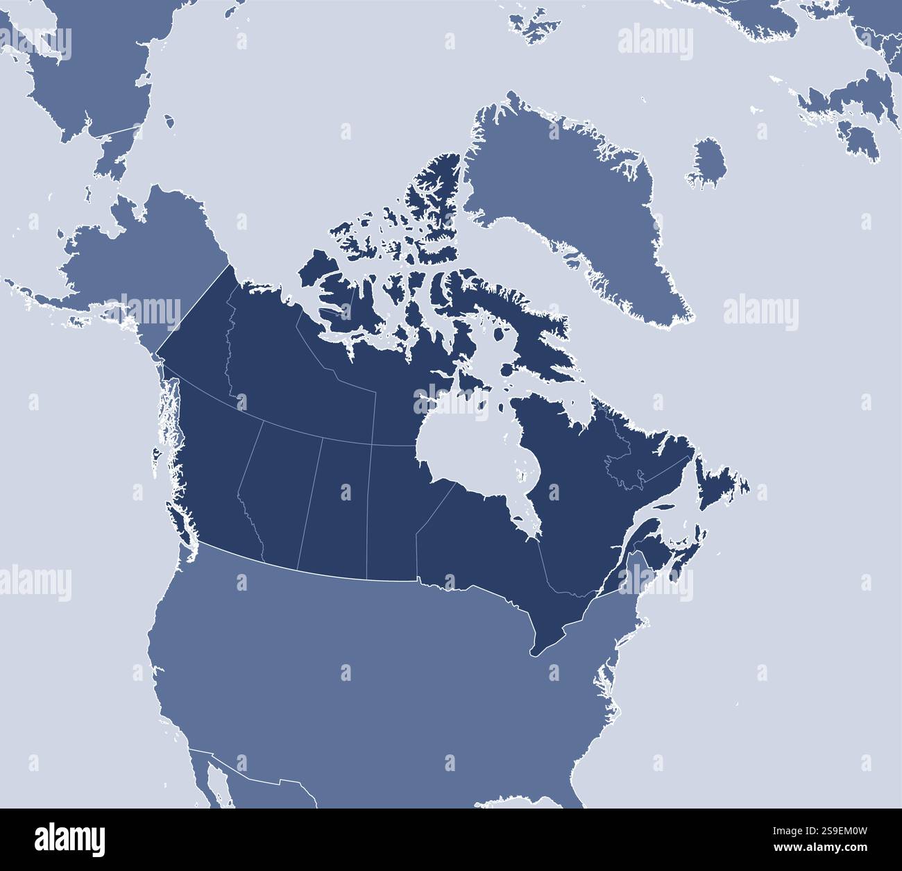Map of Canada and nearby countries, Canada is highlighted Stock Vector ...