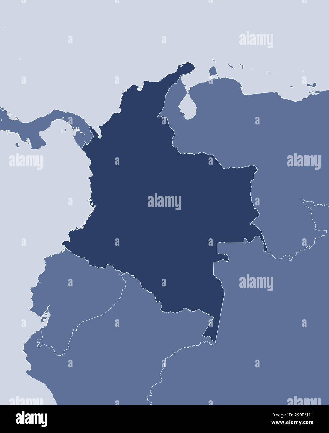 Map of Colombia and nearby countries, Colombia is highlighted Stock ...