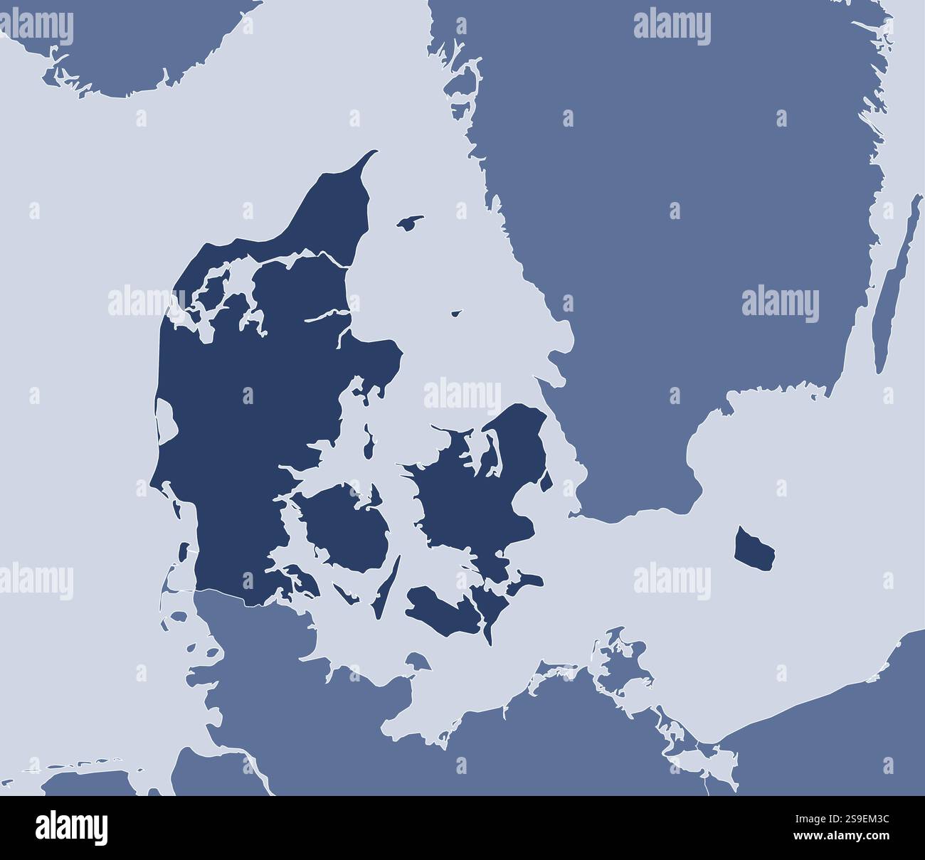 Map of Danmark and nearby countries, Danmark is highlighted Stock ...