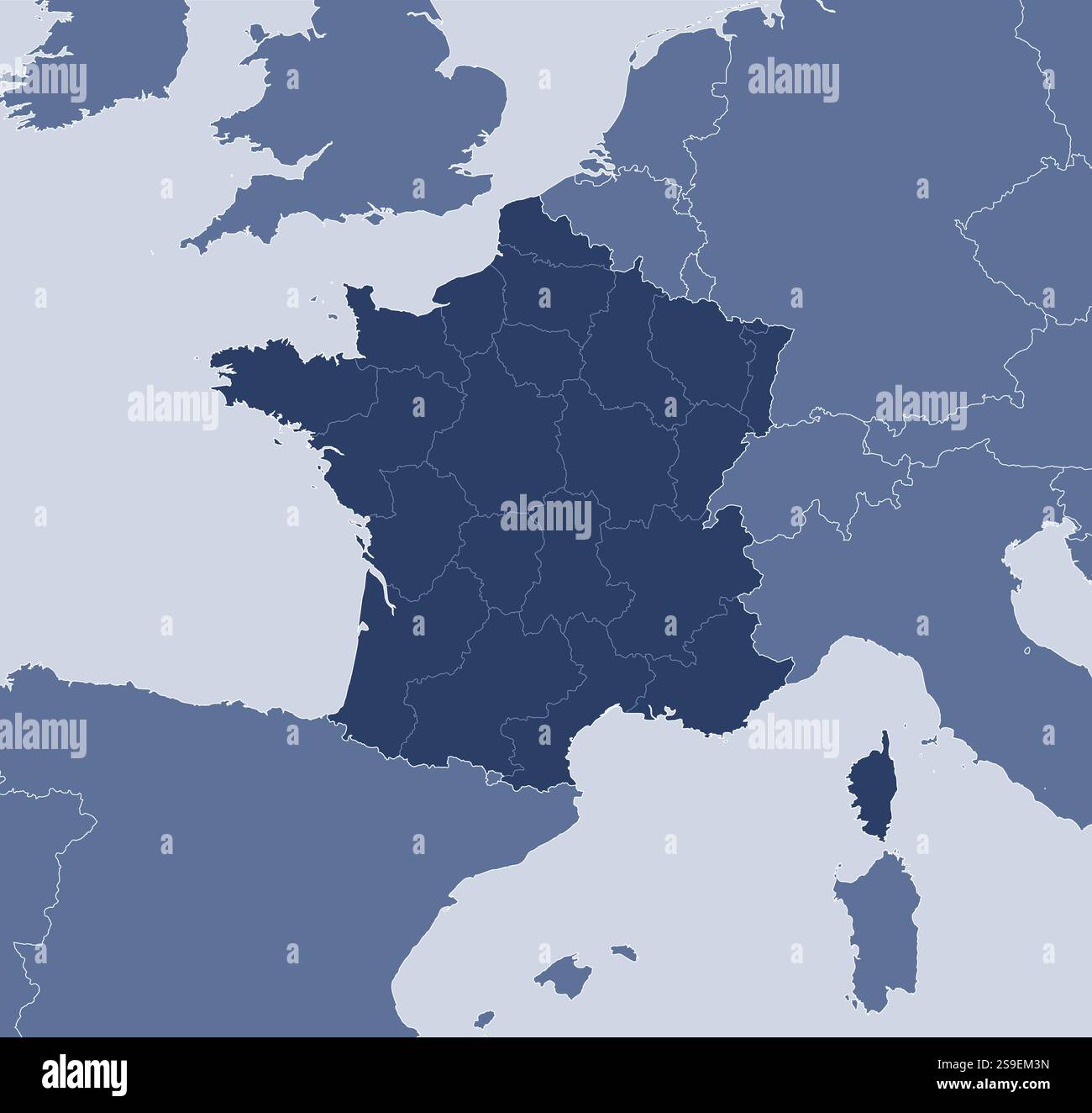 Map of France and nearby countries, France is highlighted Stock Vector ...