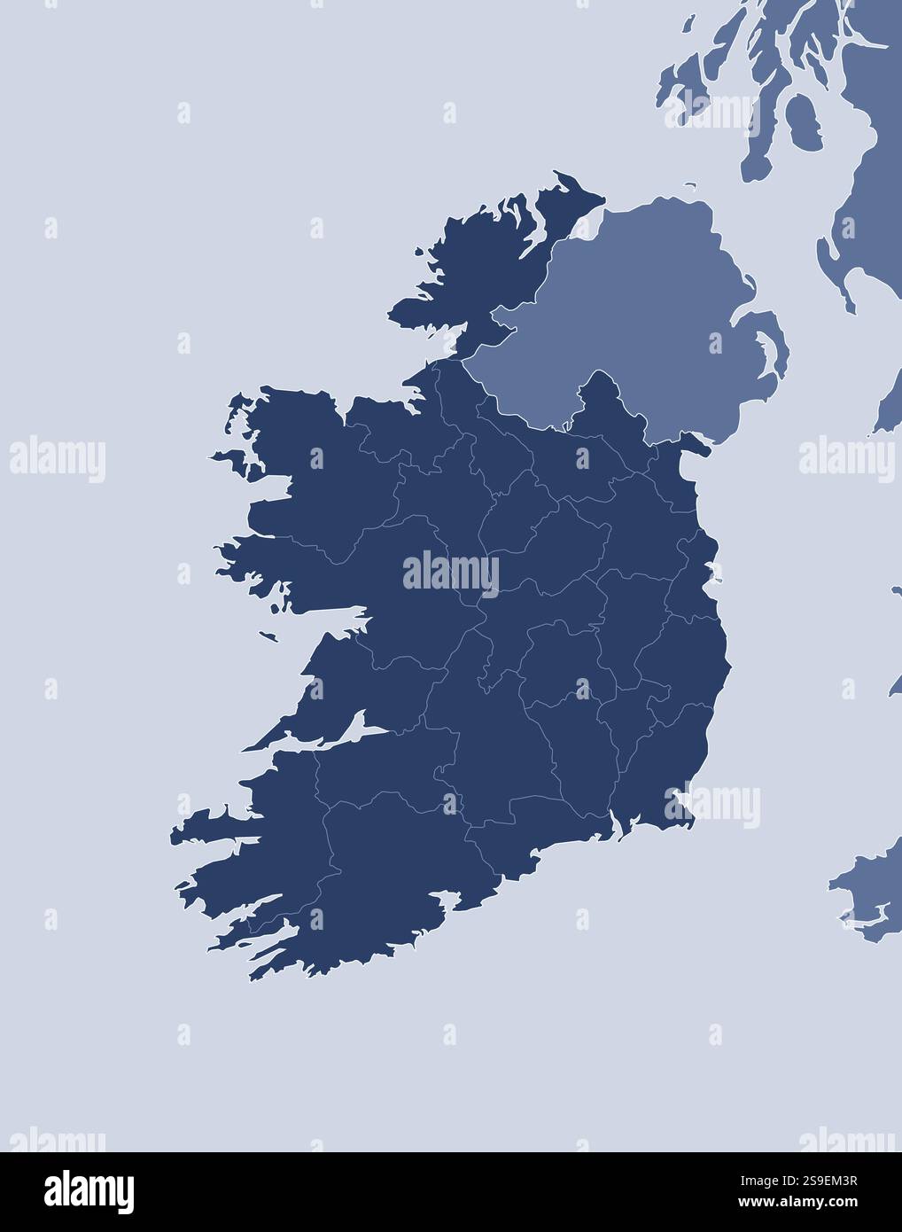 Map of Ireland and nearby countries, Ireland is highlighted Stock ...