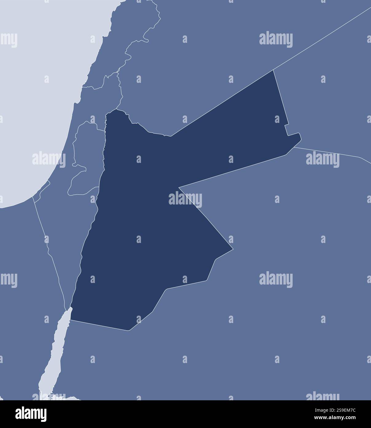 Map of Jordan and nearby countries, Jordan is highlighted Stock Vector ...