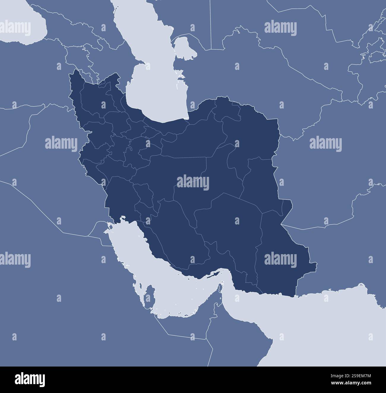 Map of Iran and nearby countries, Iran is highlighted Stock Vector ...