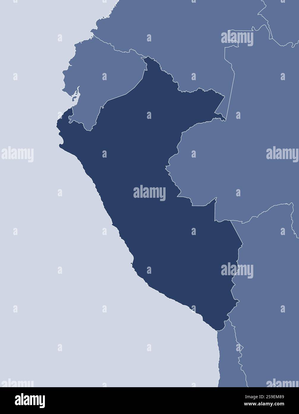 Map of Peru and nearby countries, Peru is highlighted Stock Vector ...