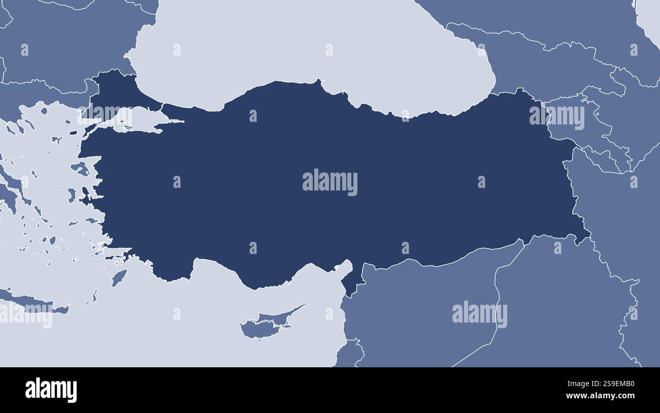 Map of Turkey and nearby countries, Turkey is highlighted Stock Vector ...