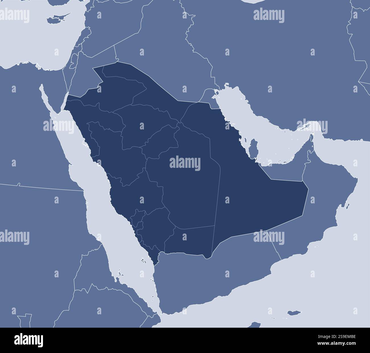 Map of Saudi Arabia and nearby countries, Saudi Arabia is highlighted ...