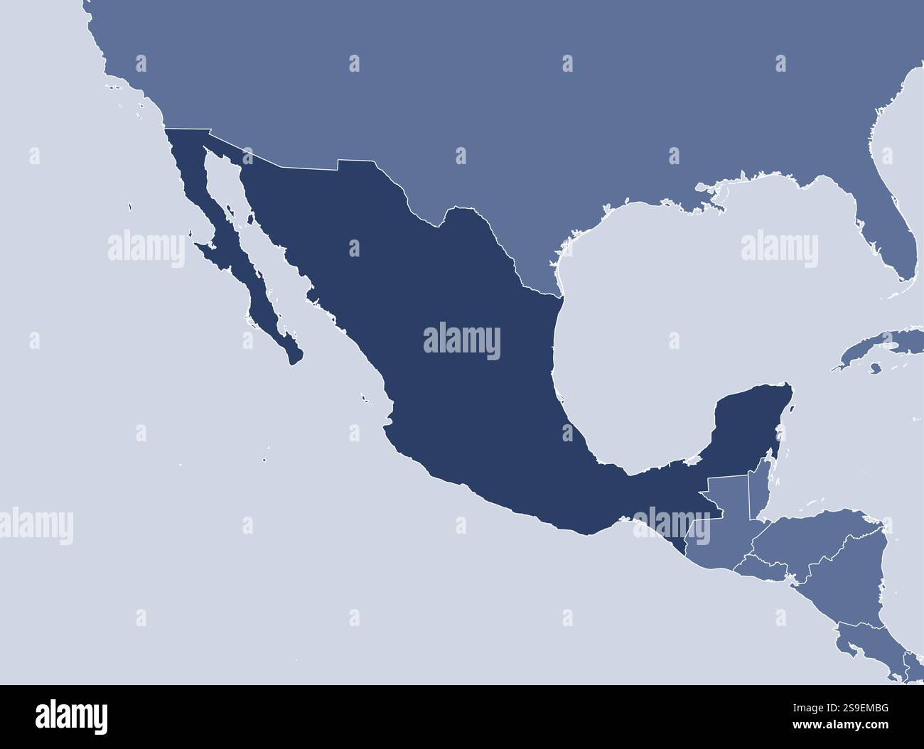 Map of Mexico and nearby countries, Mexico is highlighted Stock Vector ...