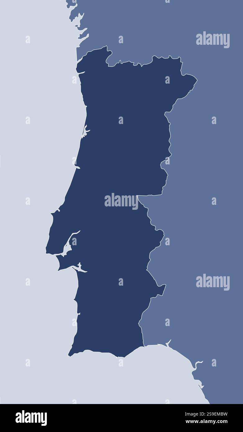 Map of Portugal and nearby countries, Portugal is highlighted Stock ...