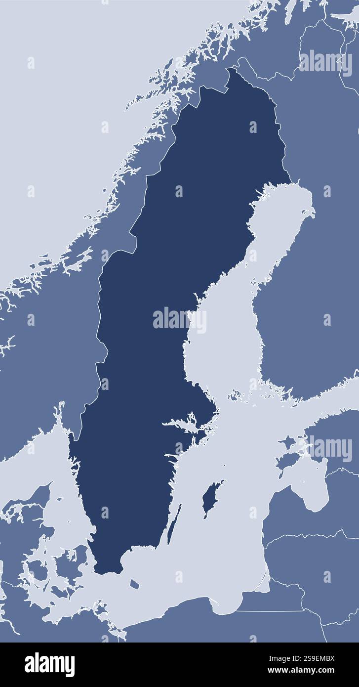 Map of Sweden and nearby countries, Sweden is highlighted Stock Vector ...