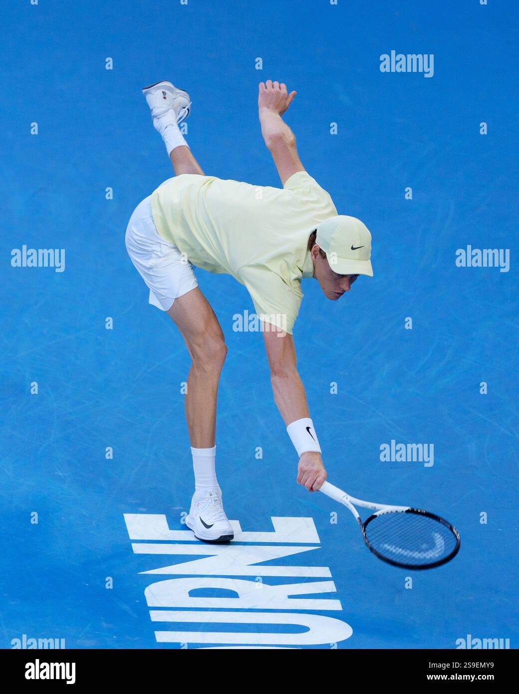 January 26, 2025: 1st seed JANNIK SINNER of Italy in action against 2nd seed ALEXANDER ZVEREV of ...