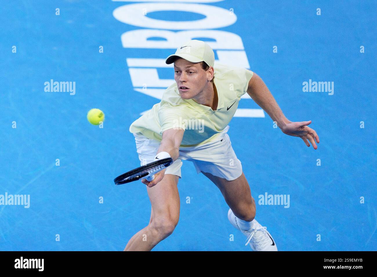 January 26, 2025: 1st seed JANNIK SINNER of Italy in action against 2nd seed ALEXANDER ZVEREV of ...