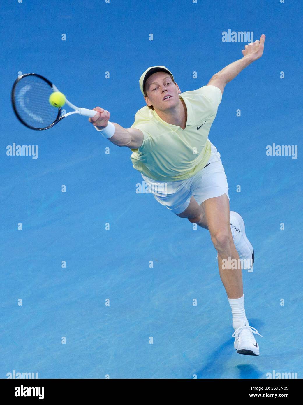 January 26, 2025: 1st seed JANNIK SINNER of Italy in action against 2nd seed ALEXANDER ZVEREV of ...