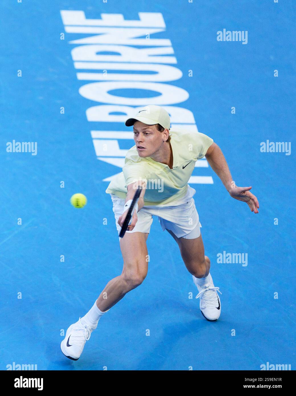 January 26, 2025: 1st seed JANNIK SINNER of Italy in action against 2nd seed ALEXANDER ZVEREV of ...