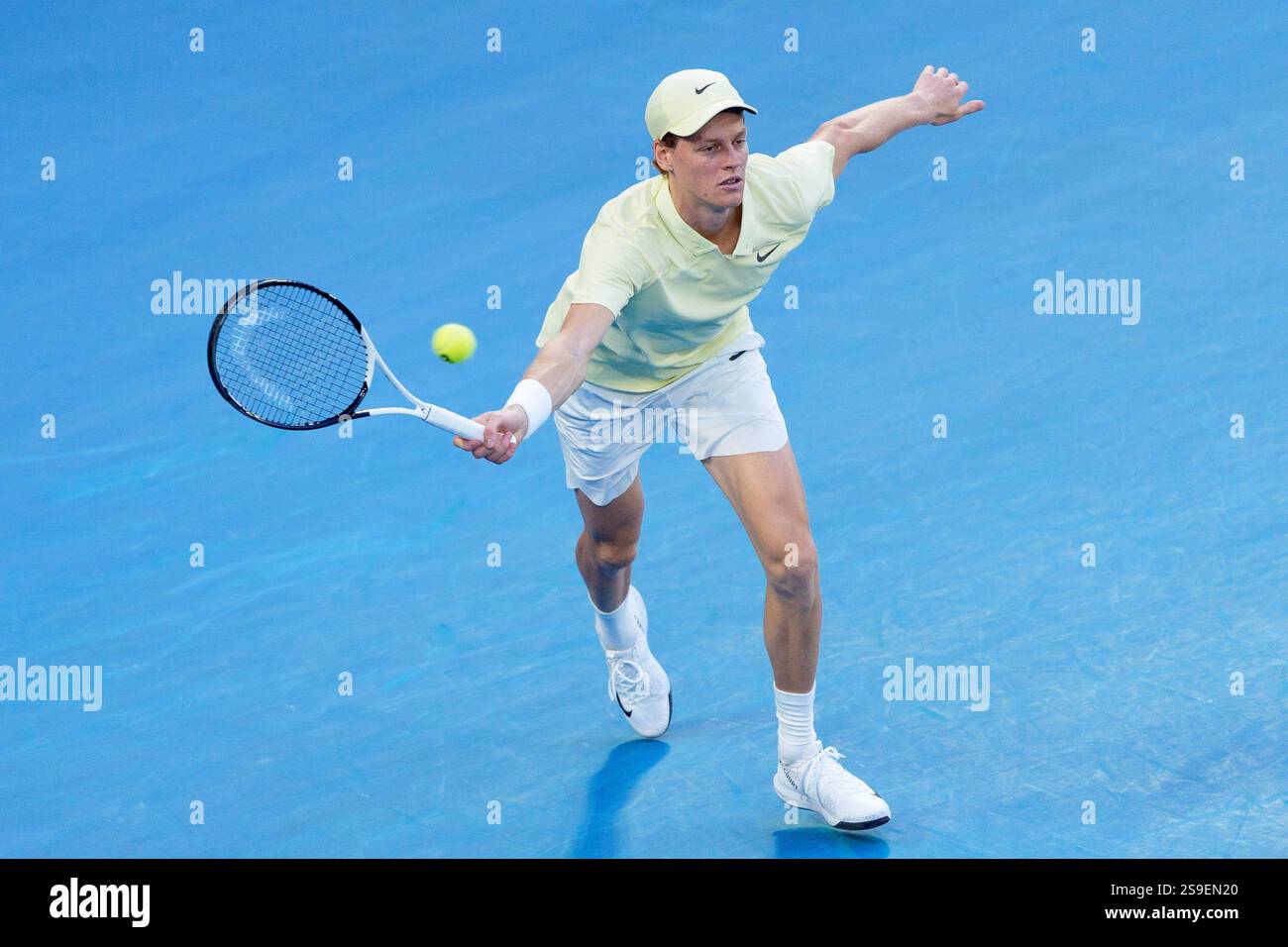January 26, 2025: 1st seed JANNIK SINNER of Italy in action against 2nd seed ALEXANDER ZVEREV of ...