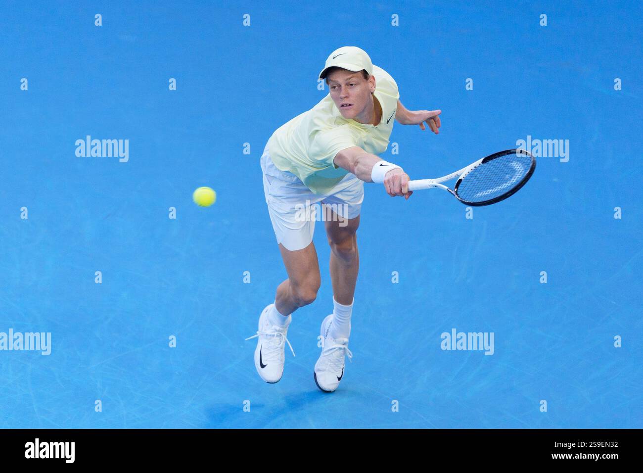 January 26, 2025: 1st seed JANNIK SINNER of Italy in action against 2nd seed ALEXANDER ZVEREV of ...