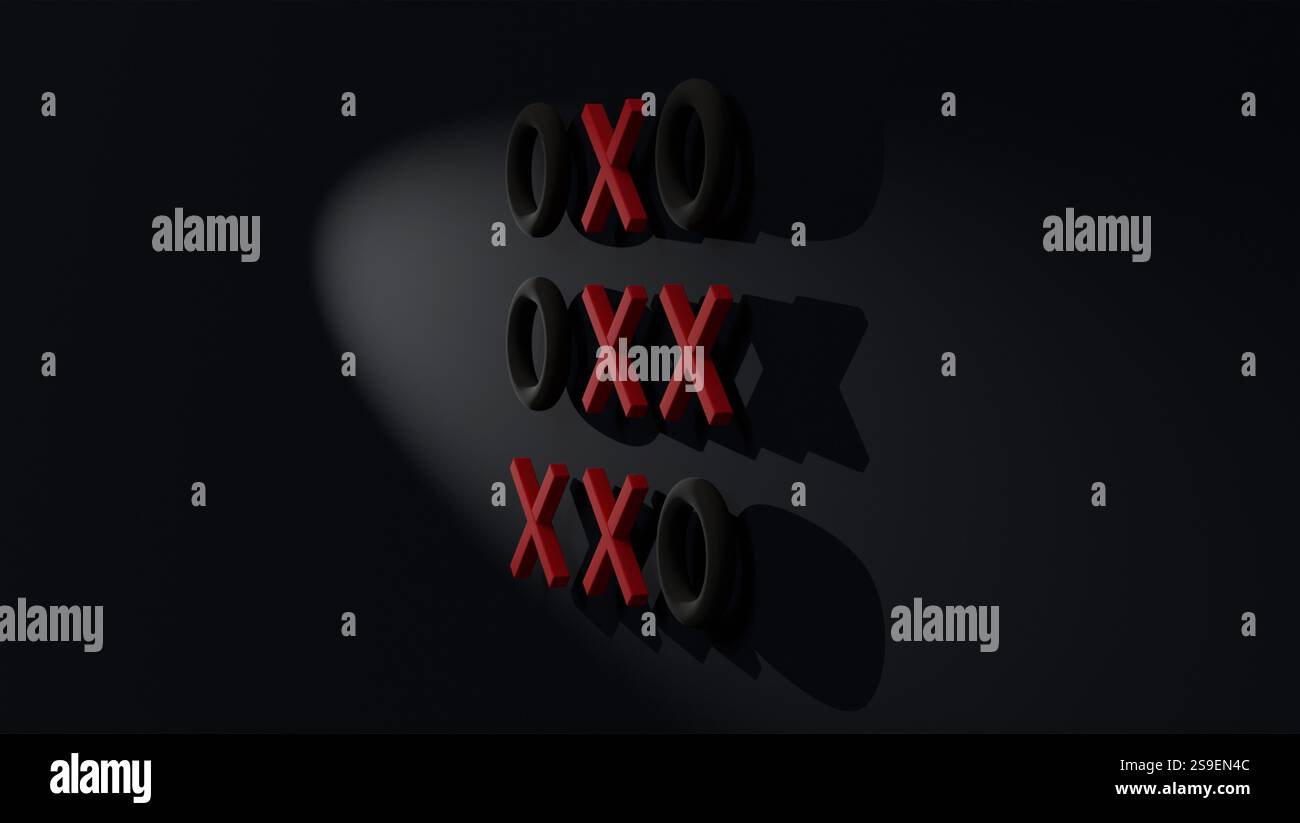 Tic-tac-toe game on dark blue background, 3D model of the game Stock ...