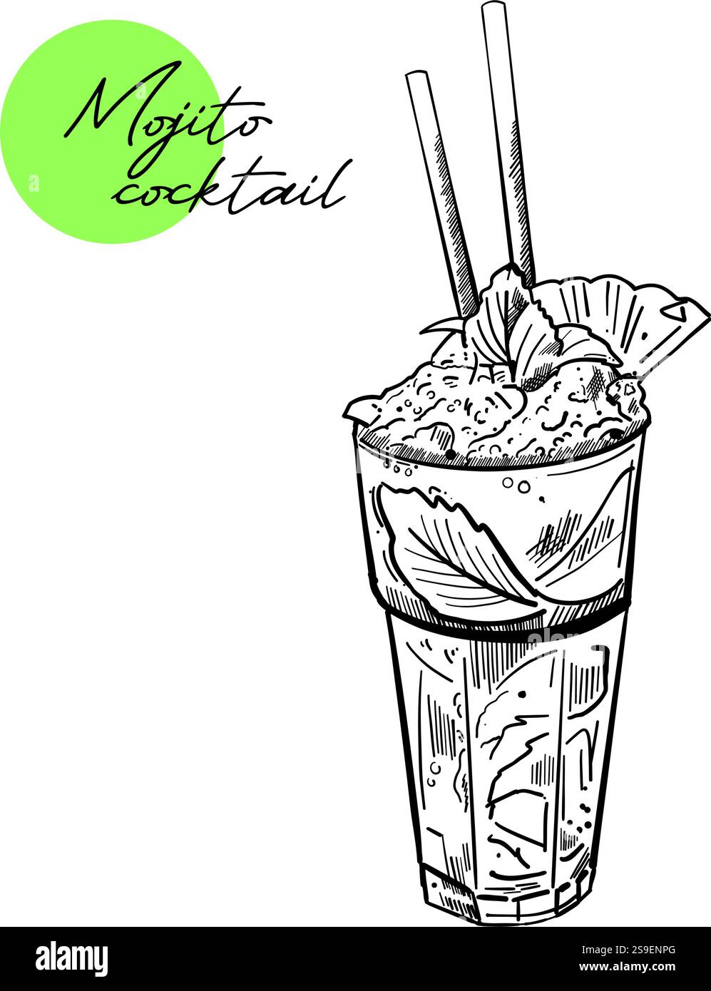 Mojito, lime and mint. Mojito to go. Sketch hand drawn illustration ...