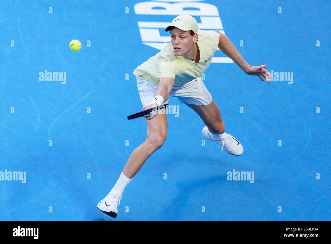 January 26, 2025: 1st seed JANNIK SINNER of Italy in action against 2nd seed ALEXANDER ZVEREV of ...