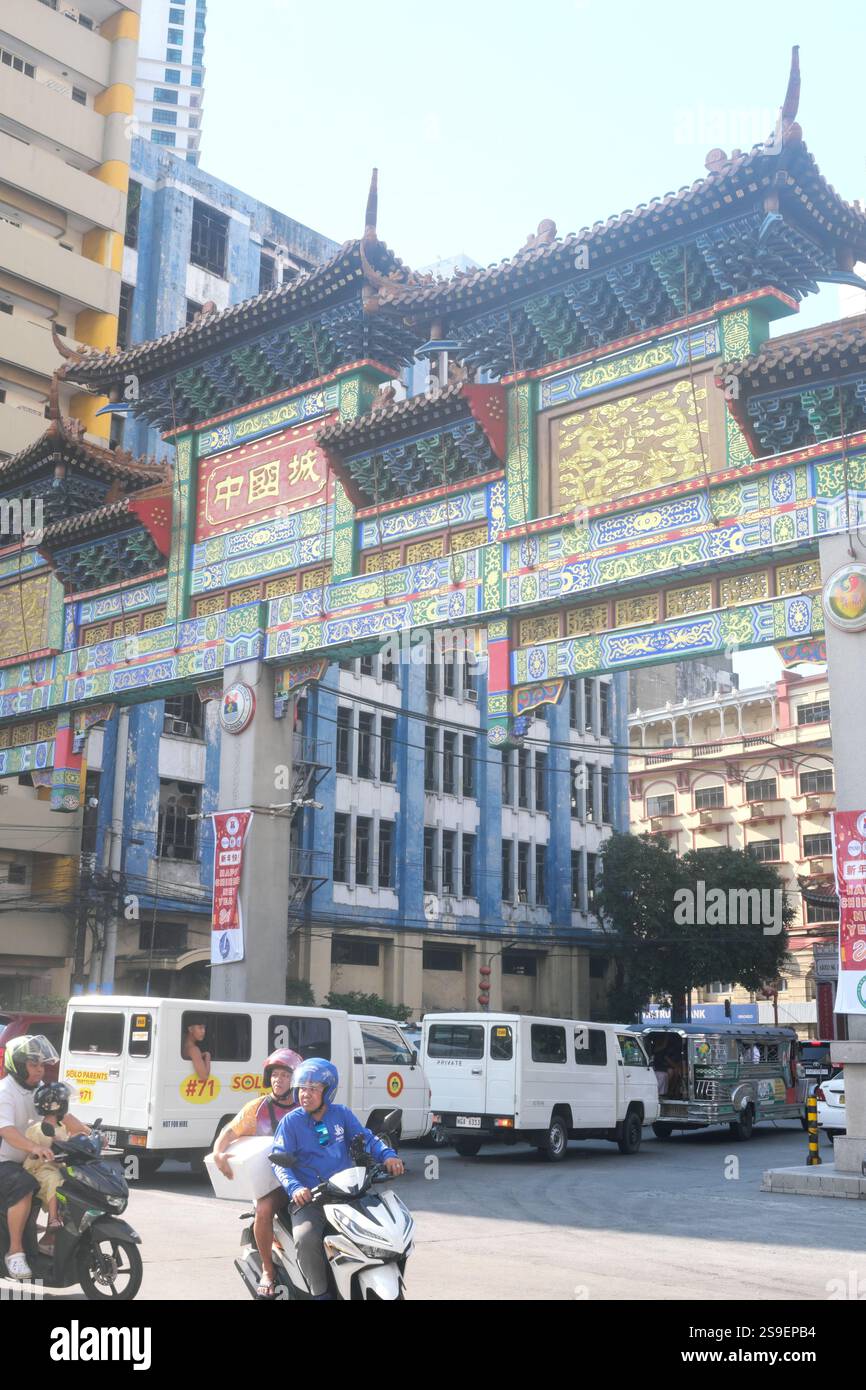 Manila, Philippines - January 25, 2025 : Welcome arch and the Filipino Chinese Friendship arch ...
