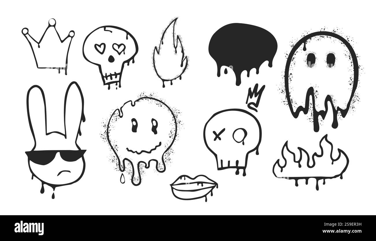 Graffiti Gangster tattoo elements, paint splash, spray. Heart face ...