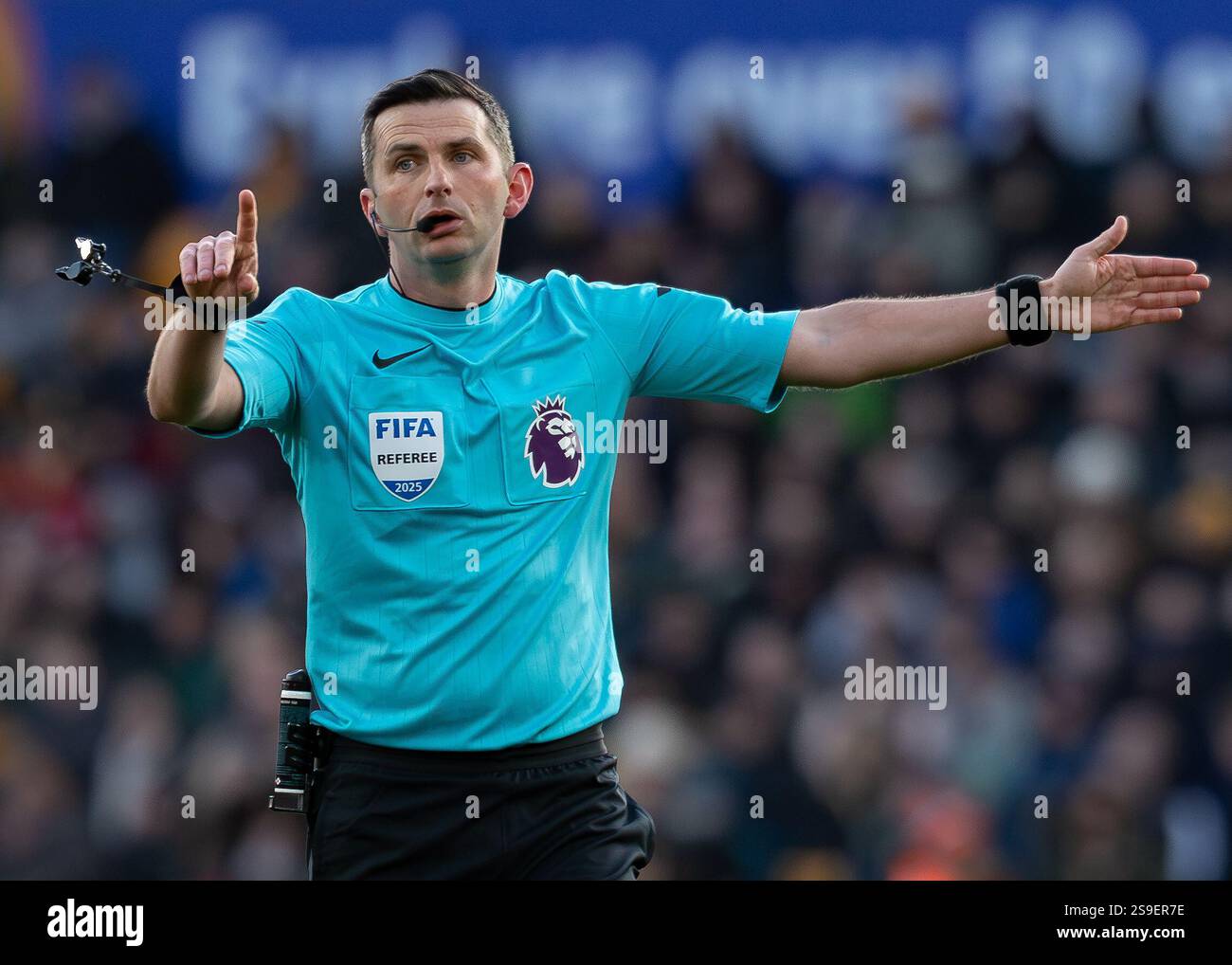 Wolverhampton, England, 25th January 2025. Referee Michael Oliver ...