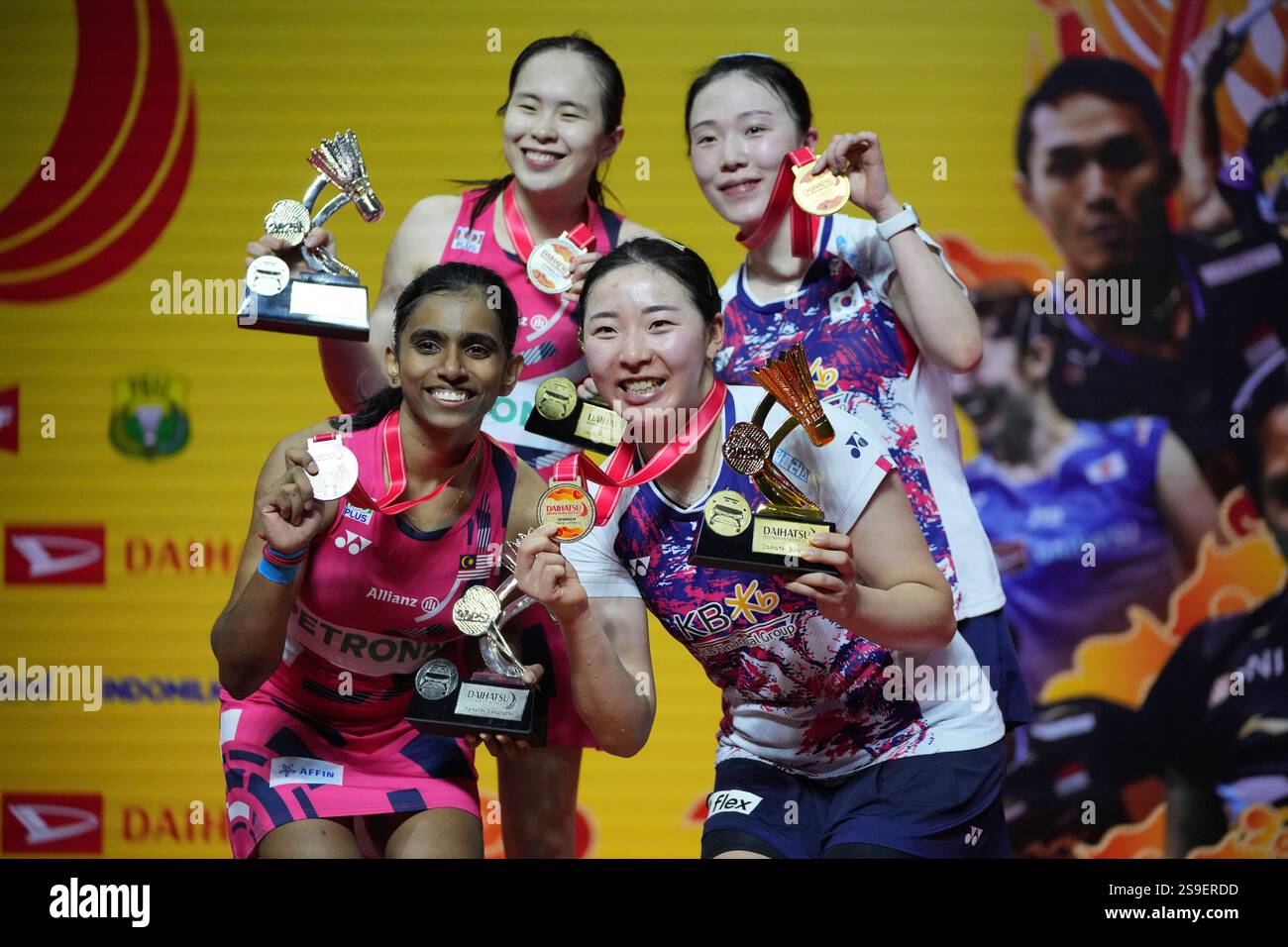 Winners Kong Hee Yong, front right, and Kim Hye Jeong of South Korea, top right, with runners up ...