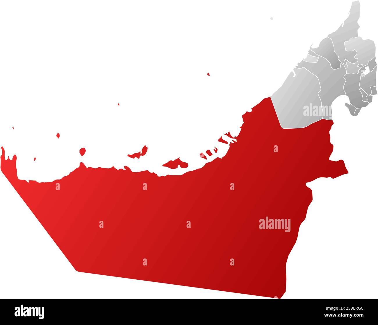 Map of United Arab Emirates with the provinces, filled with a linear ...