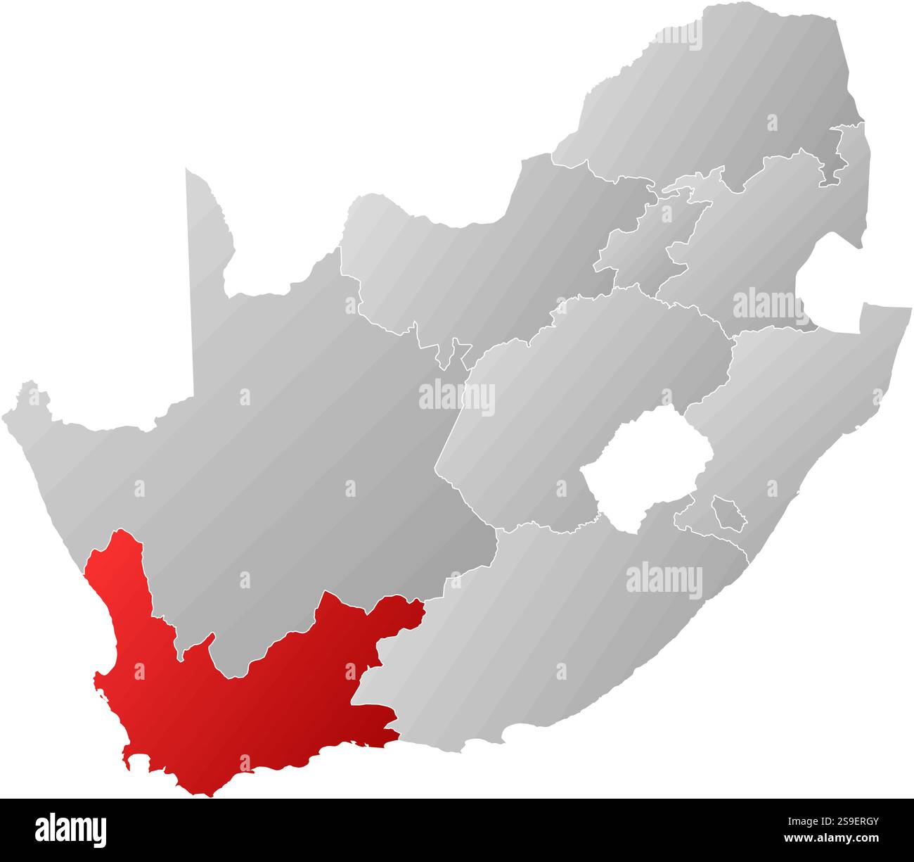 Map of South Africa with the provinces, filled with a linear gradient ...