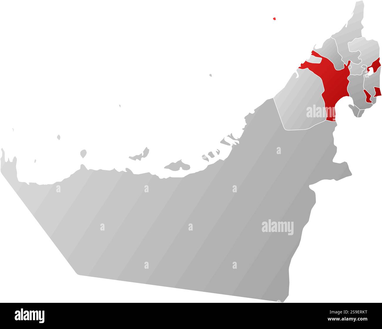 Map of United Arab Emirates with the provinces, filled with a linear ...