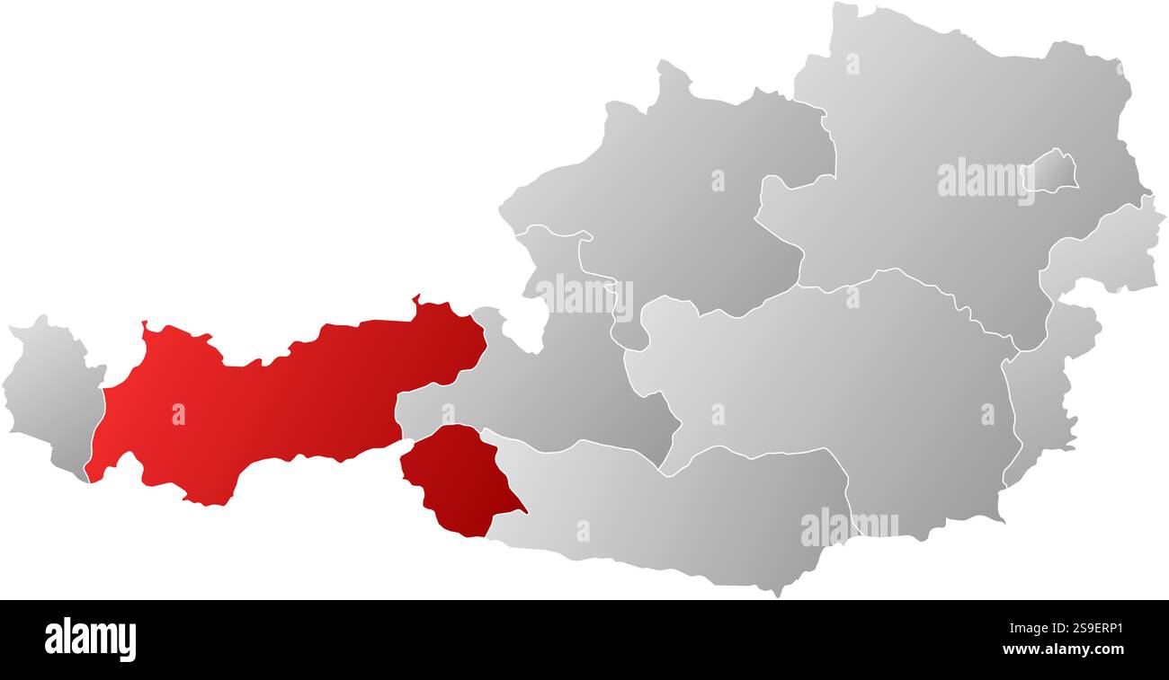 Map of Austria with the provinces, filled with a linear gradient, Tyrol ...