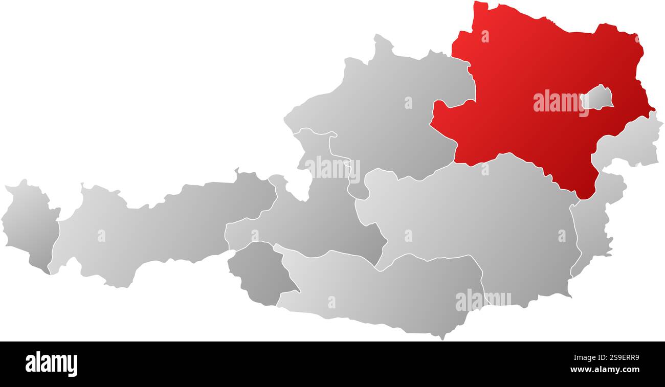 Map of Austria with the provinces, filled with a linear gradient, Lower ...