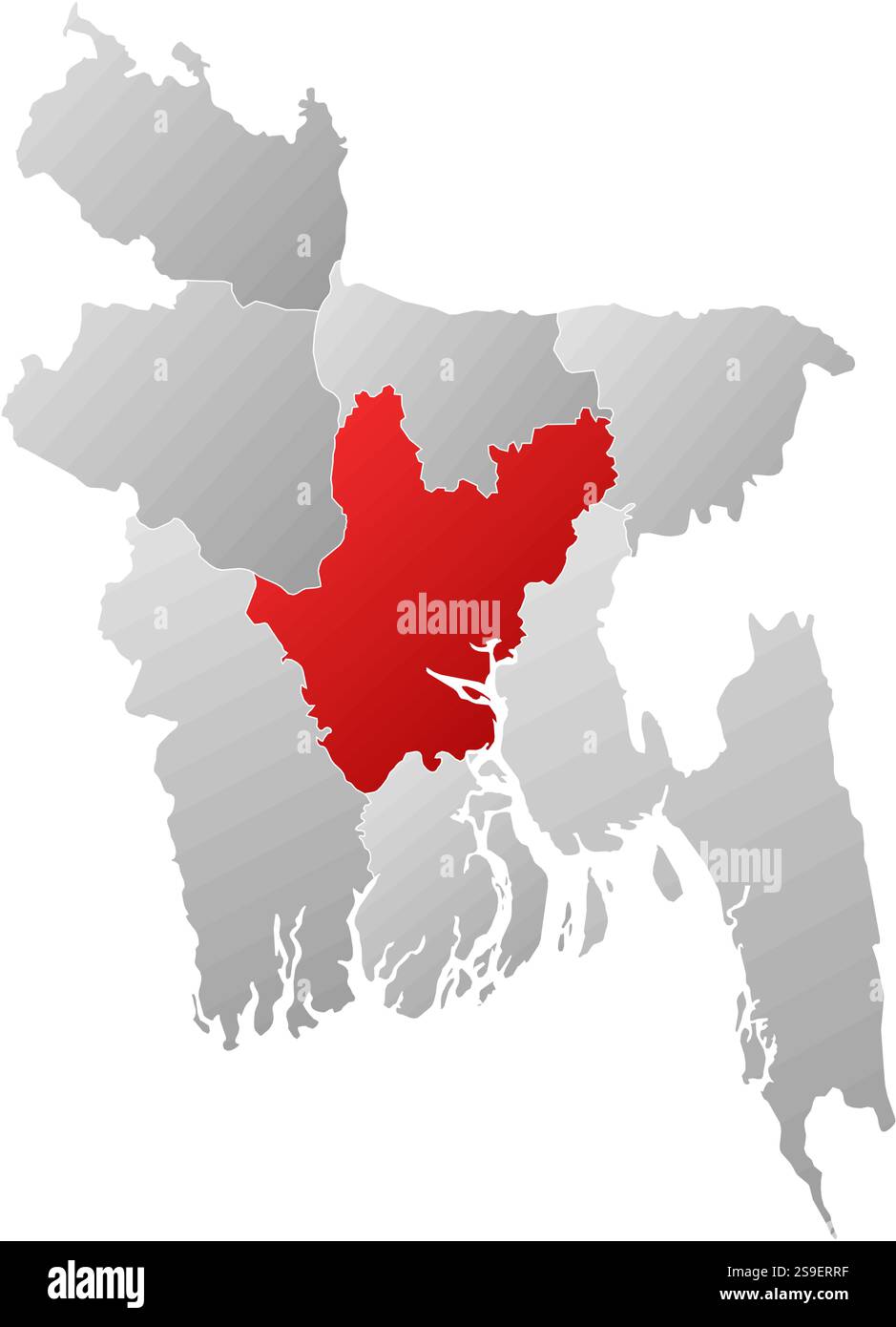 Map of Bangladesh with the provinces, filled with a linear gradient ...