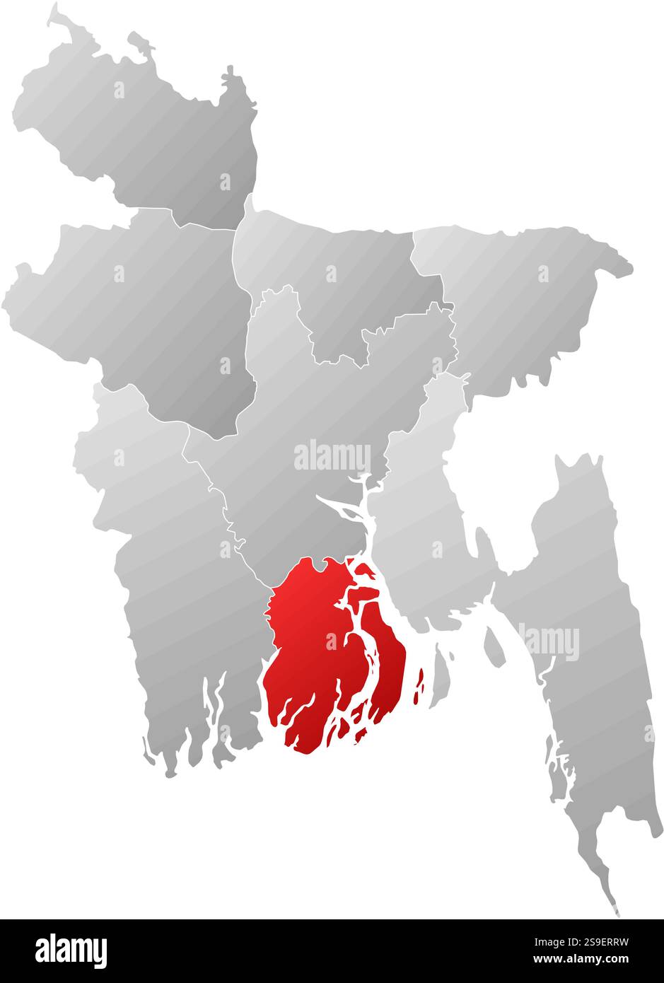 Map of Bangladesh with the provinces, filled with a linear gradient ...