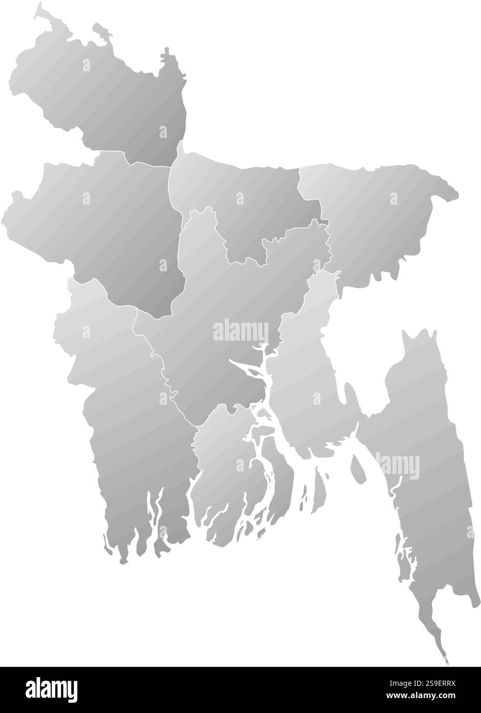 Map of Bangladesh with the provinces, filled with a linear gradient ...